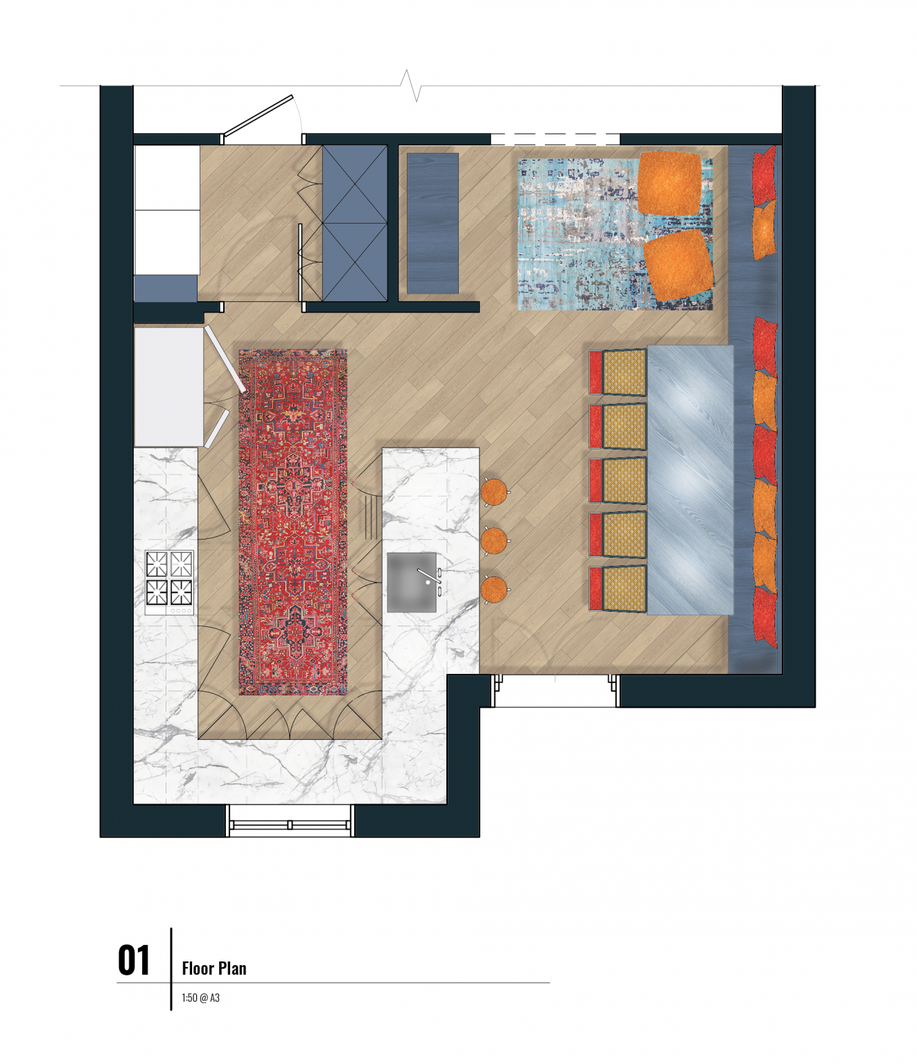 How to render a floor plan in Photoshop: Adding color and texture ...